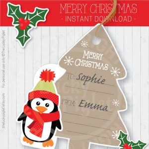 Christmas Gift Tags With Cute Penguins. Printable Holiday Gift Tags. - Etsy