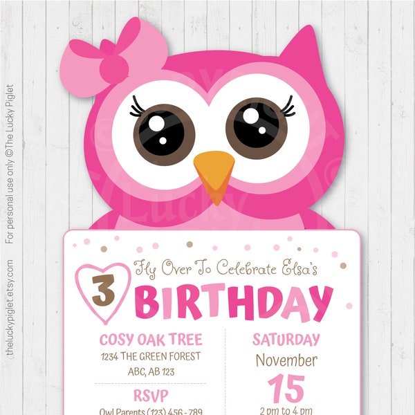 Pink Owl Invitation - Etsy