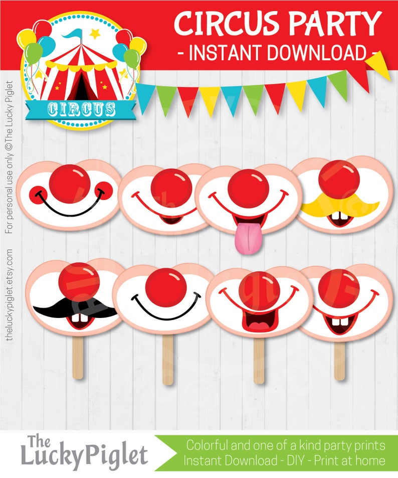 CIRCUS PARTY Photo Booth Props Circus Party Photo Booth Props, Funny ...
