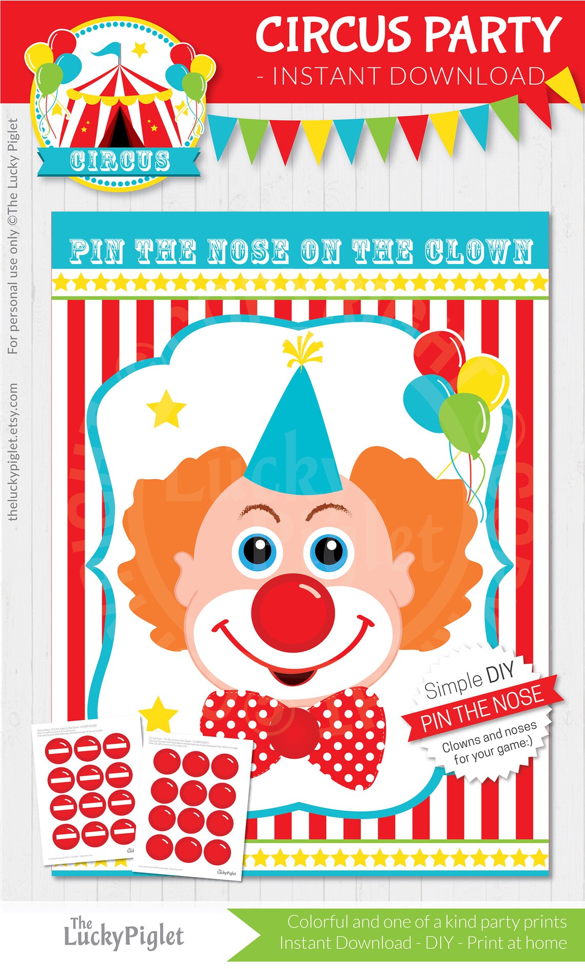 PIN the NOSE on the CLOWN, Circus Party Games and Decorations, Circus ...