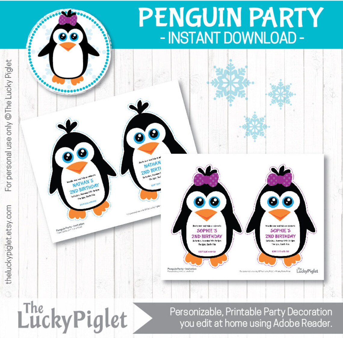 PENGUIN BIRTHDAY INVITATION, Penguin Invitation, Penguin Party ...