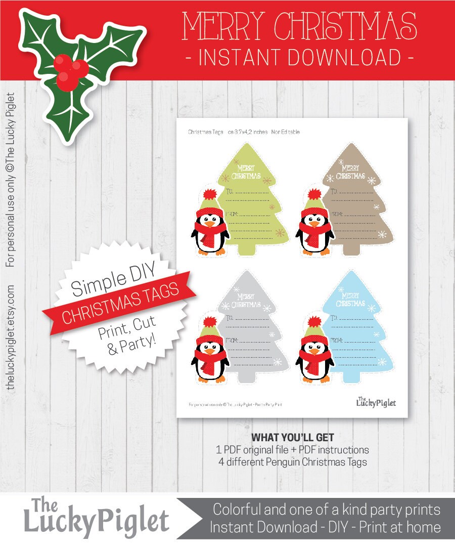 Christmas Gift Tags With Cute Penguins. Printable Holiday Gift Tags. - Etsy
