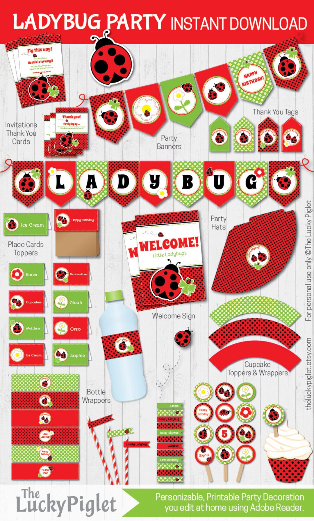 LADYBUG PARTY Invitation and Party Decoration Full Printable - Etsy