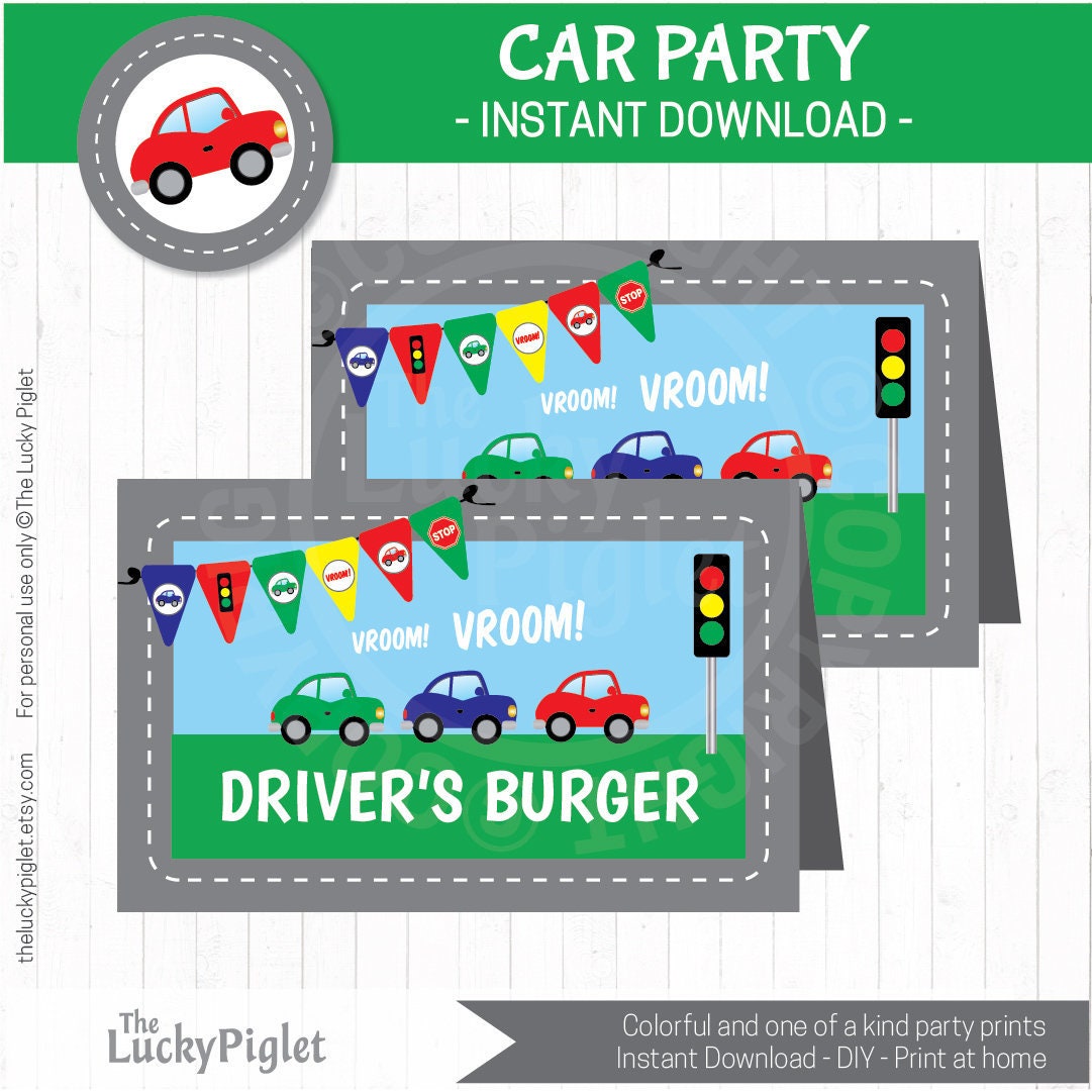 RACE CAR PARTY Food Labels, Name Labels, Place Cards, Vehicle Party ...
