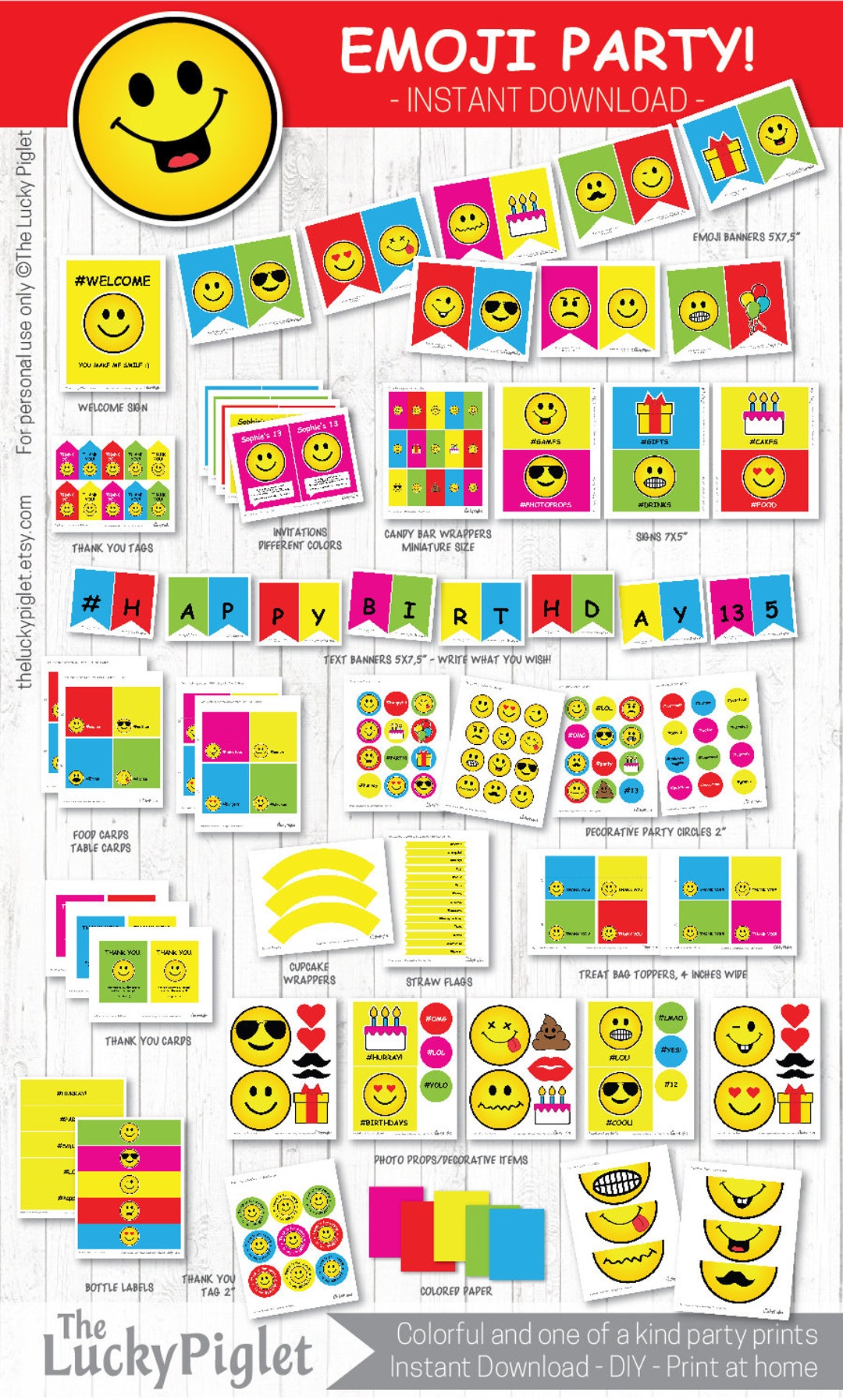EMOJI PARTY Printable Package, Emoji Party Decorations, Emoji ...