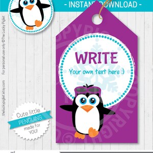 Penguin Birthday Invitation and Party Decoration Purple and Teal. Full ...