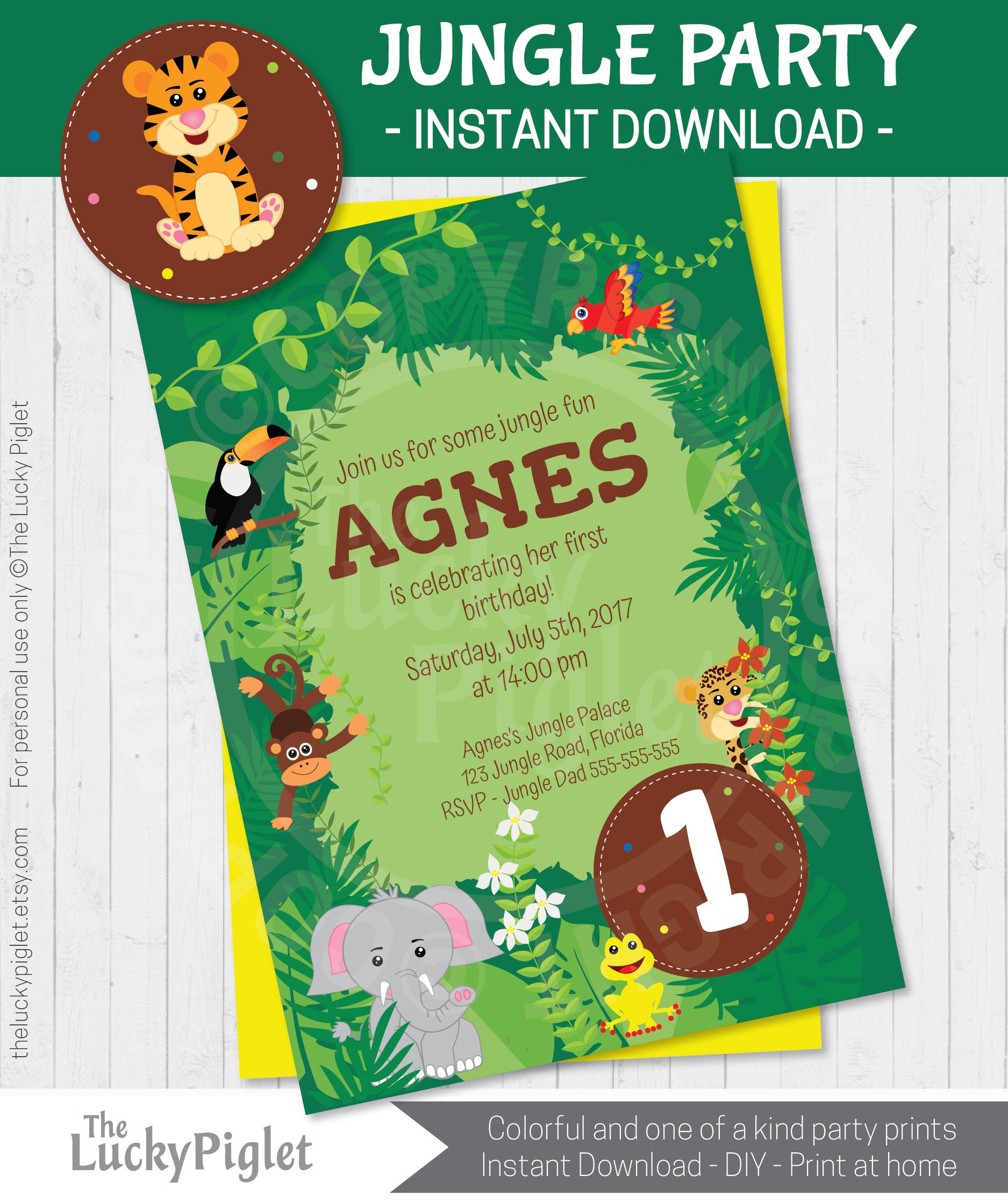 JUNGLE BIRTHDAY Invitation and Jungle Party Decoration. Printable ...