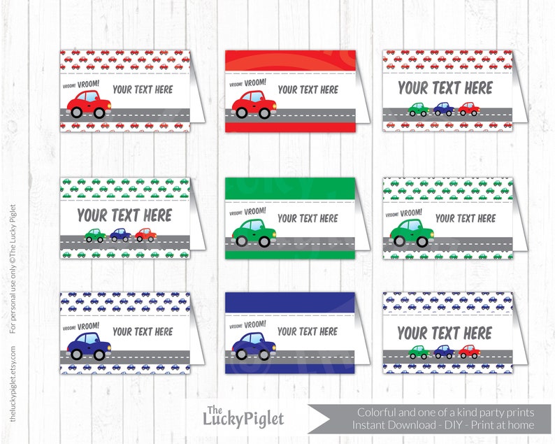 RACE CAR PARTY Food Labels, Printable Table Labels, Car Place Cards ...