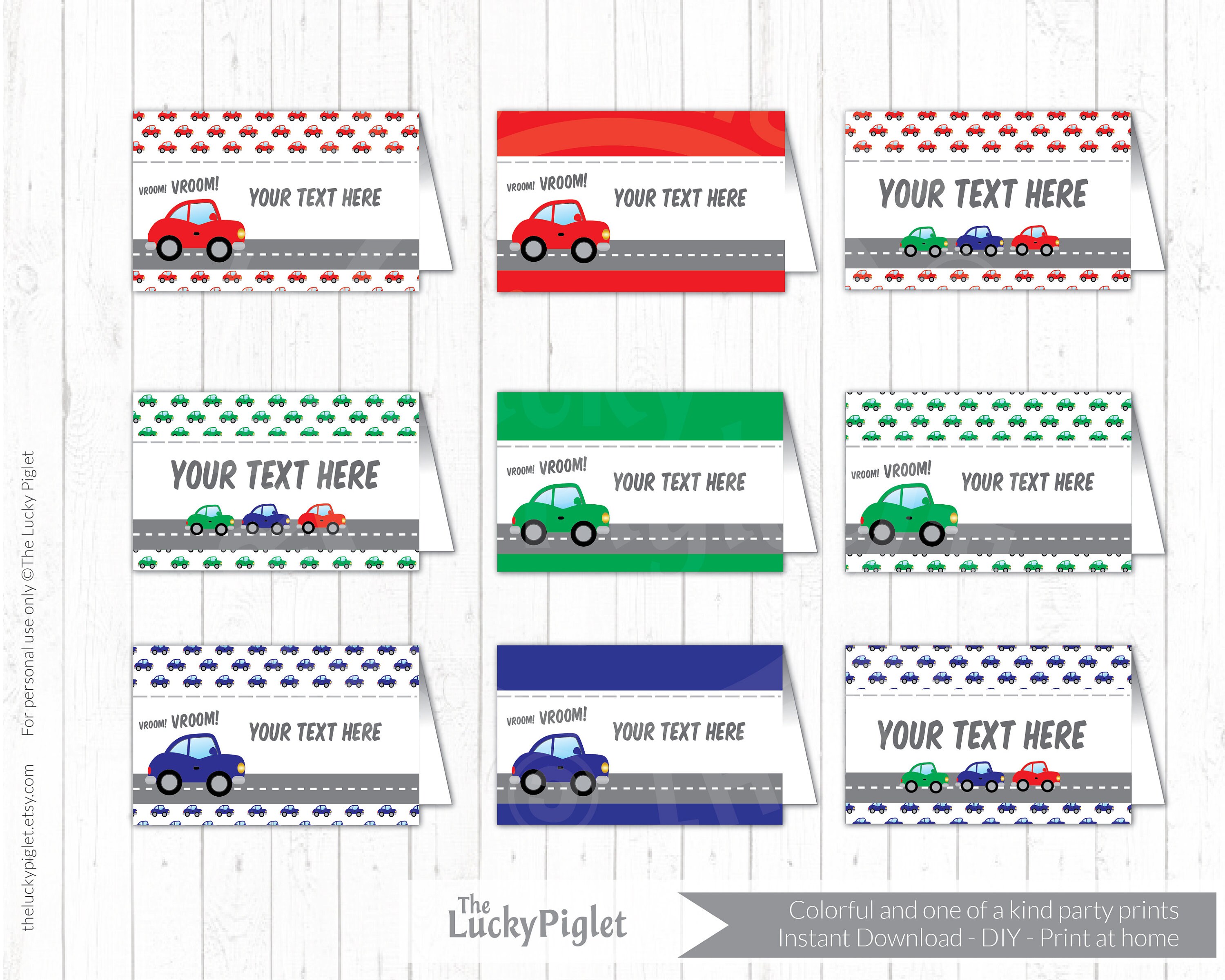 RACE CAR PARTY Food Labels, Printable Table Labels, Car Place Cards ...