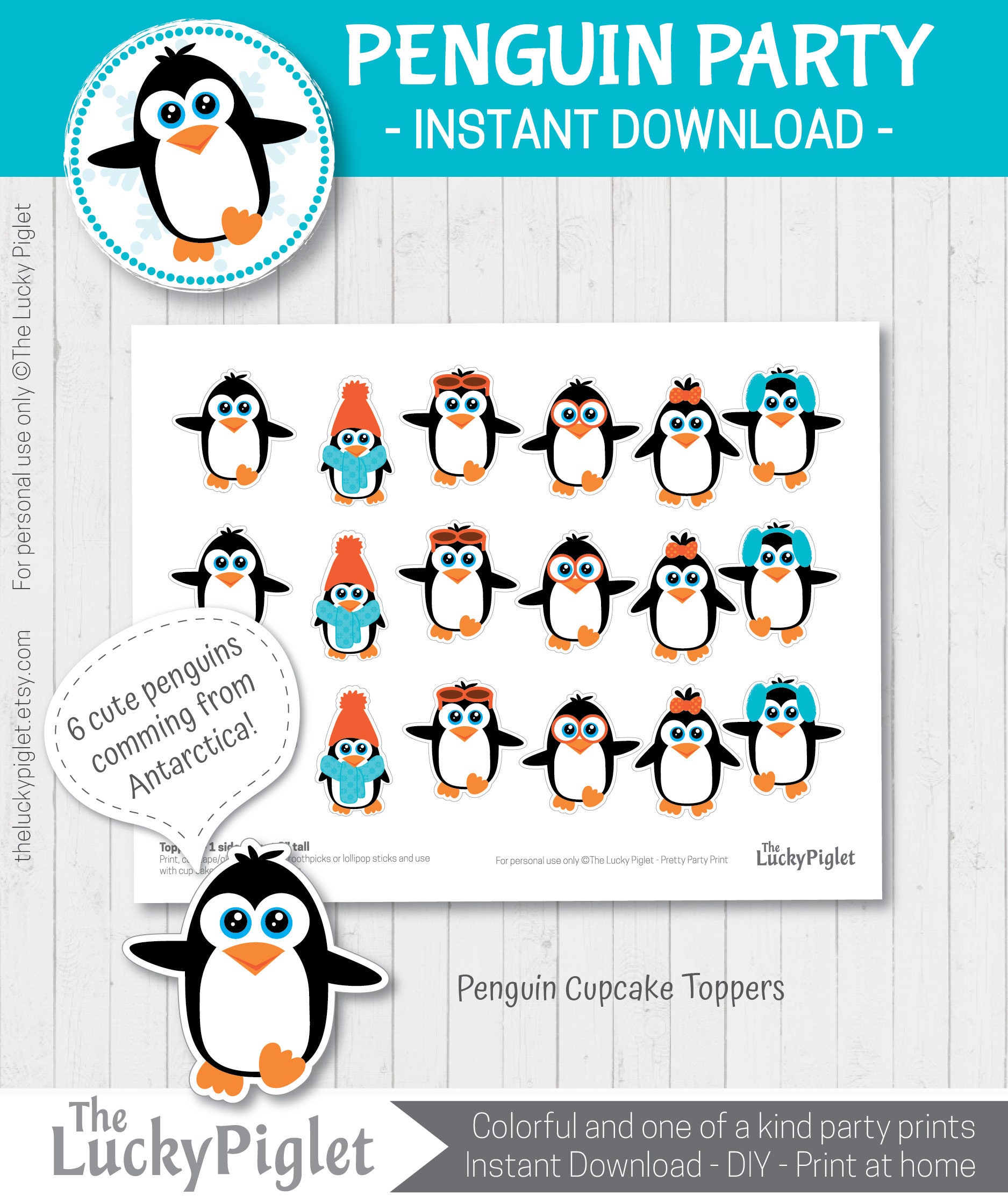 Penguin Toppers, Penguin Party Printables, Penguin Decoration - Instant ...