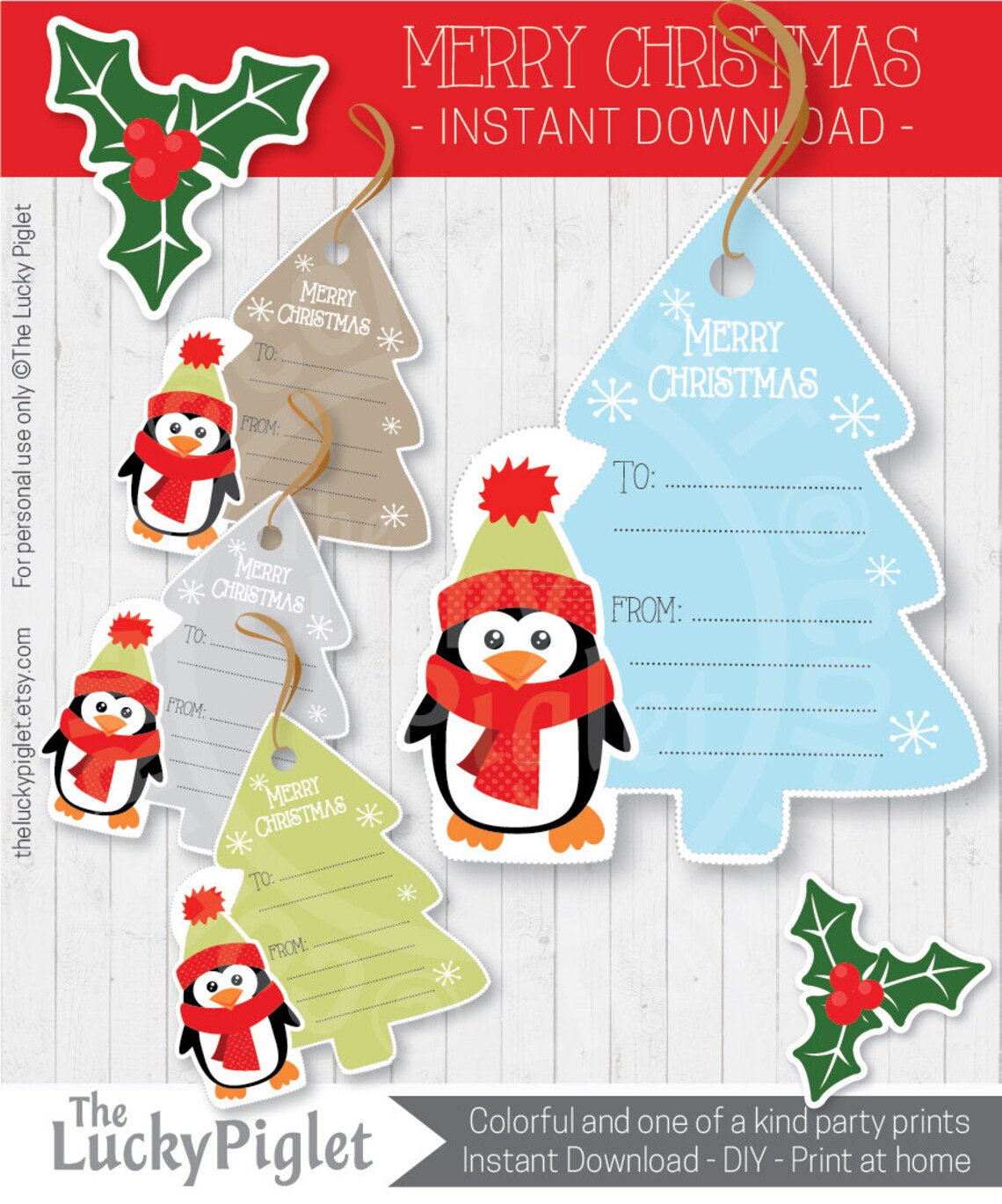 Christmas Gift Tags With Cute Penguins. Printable Holiday Gift Tags. - Etsy