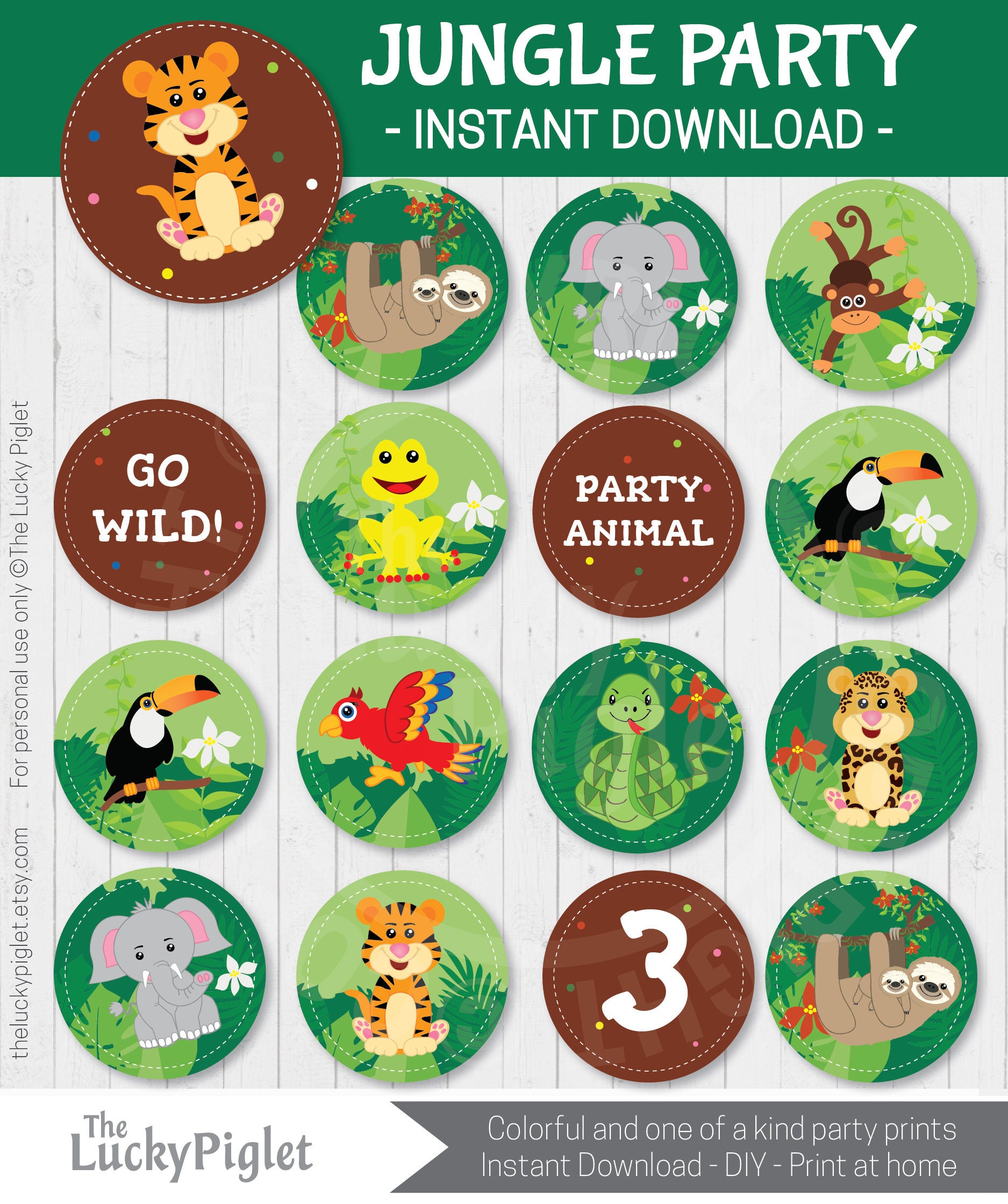 JUNGLE BIRTHDAY Invitation and Jungle Party Decoration. Printable ...