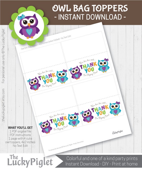 Owl Bag Topper Template Owl Bag Topper, Birthday Treat Bag Toppers,