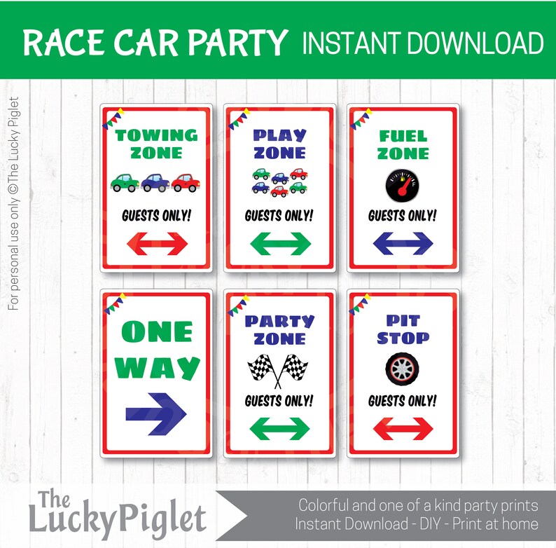 RACE CAR Party SIGNS, Race Car Printable Sign Package, Race Car Party ...