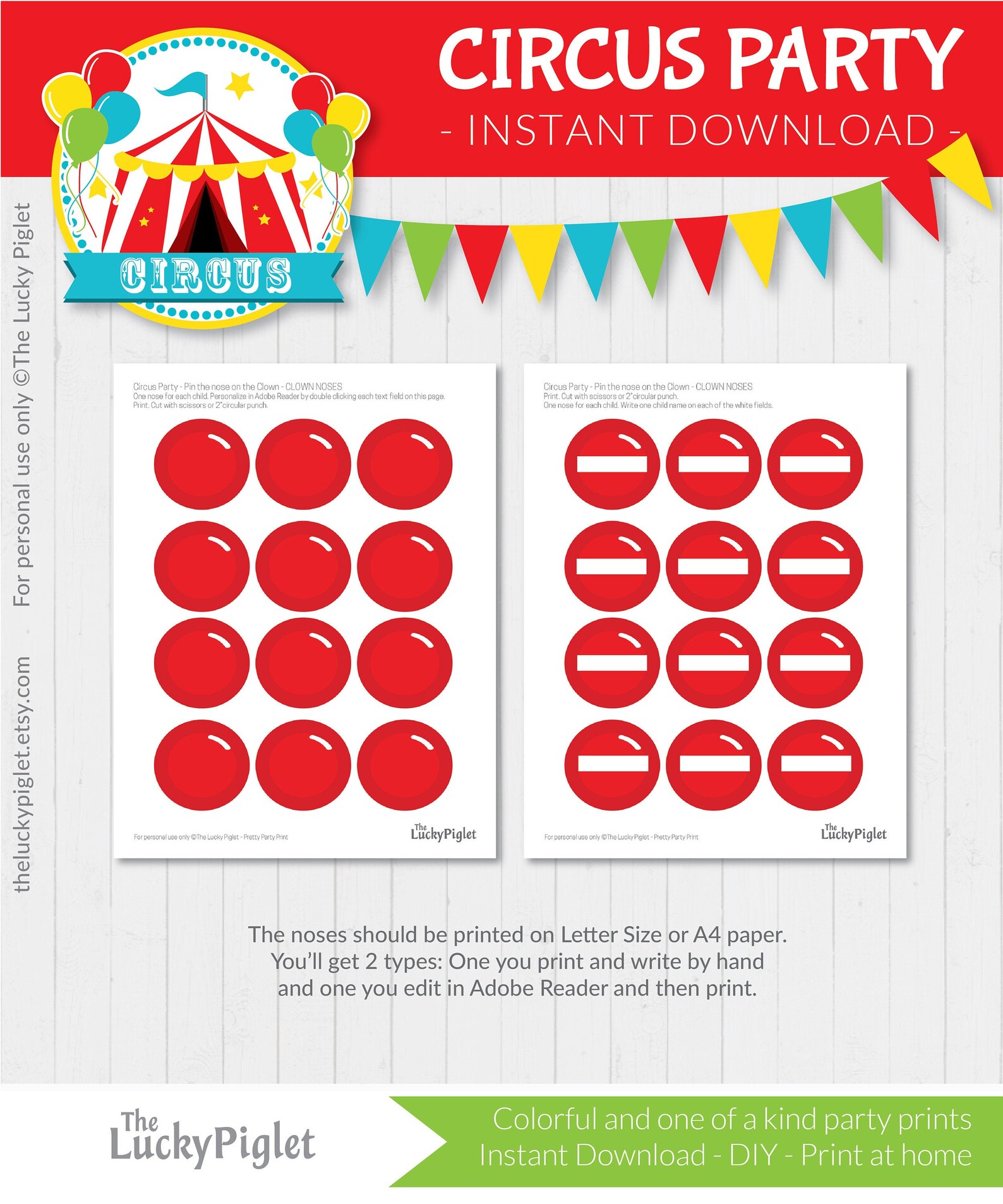 PIN the NOSE on the CLOWN, Circus Party Games and Decorations, Circus ...