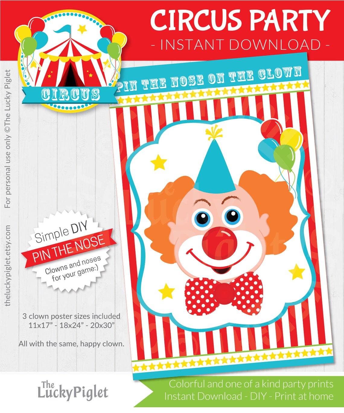CIRCUS PARTY GAMES, Pin the Nose on the Clown, Circus Party Games ...