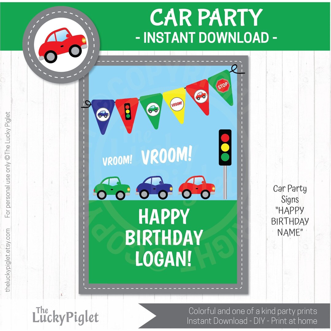 CAR PARTY SIGN, Race Cars Birthday Decoration, Printable Vehicle Signs ...