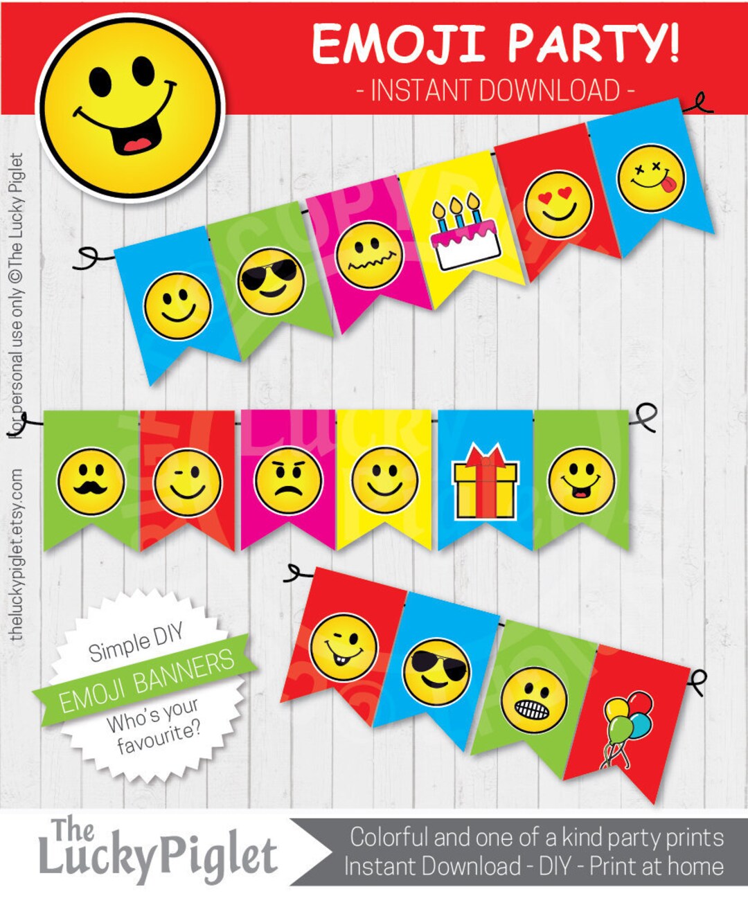 Printable Emoji Banners, Emoji Party Decorations | Instant Download - Etsy