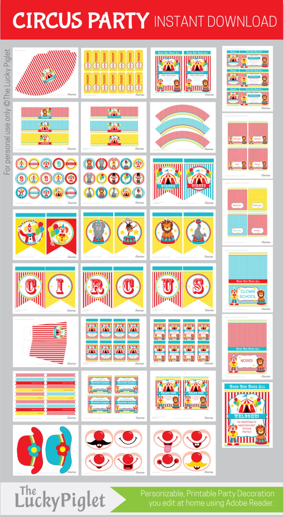CIRCUS PARTY Printables, Printable Circus Party Package, Circus Party ...