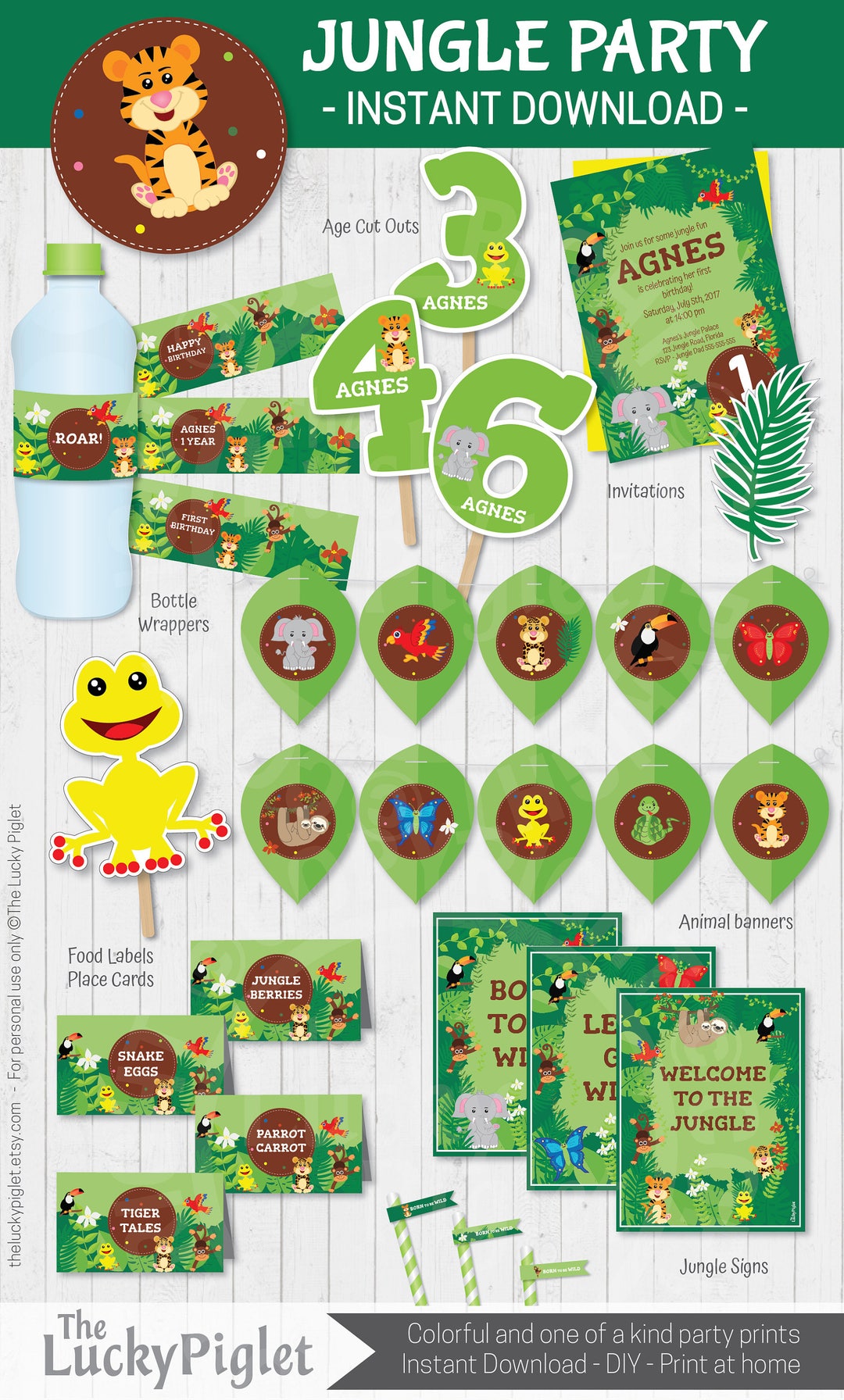 JUNGLE BIRTHDAY Invitation and Jungle Party Decoration. Printable ...