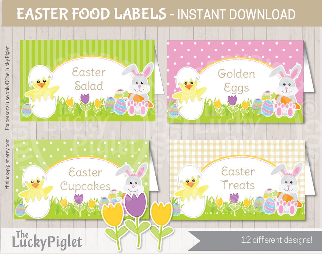 Cute EASTER FOOD LABELS, Easter Place Cards, Easter Buffet Food Tags ...