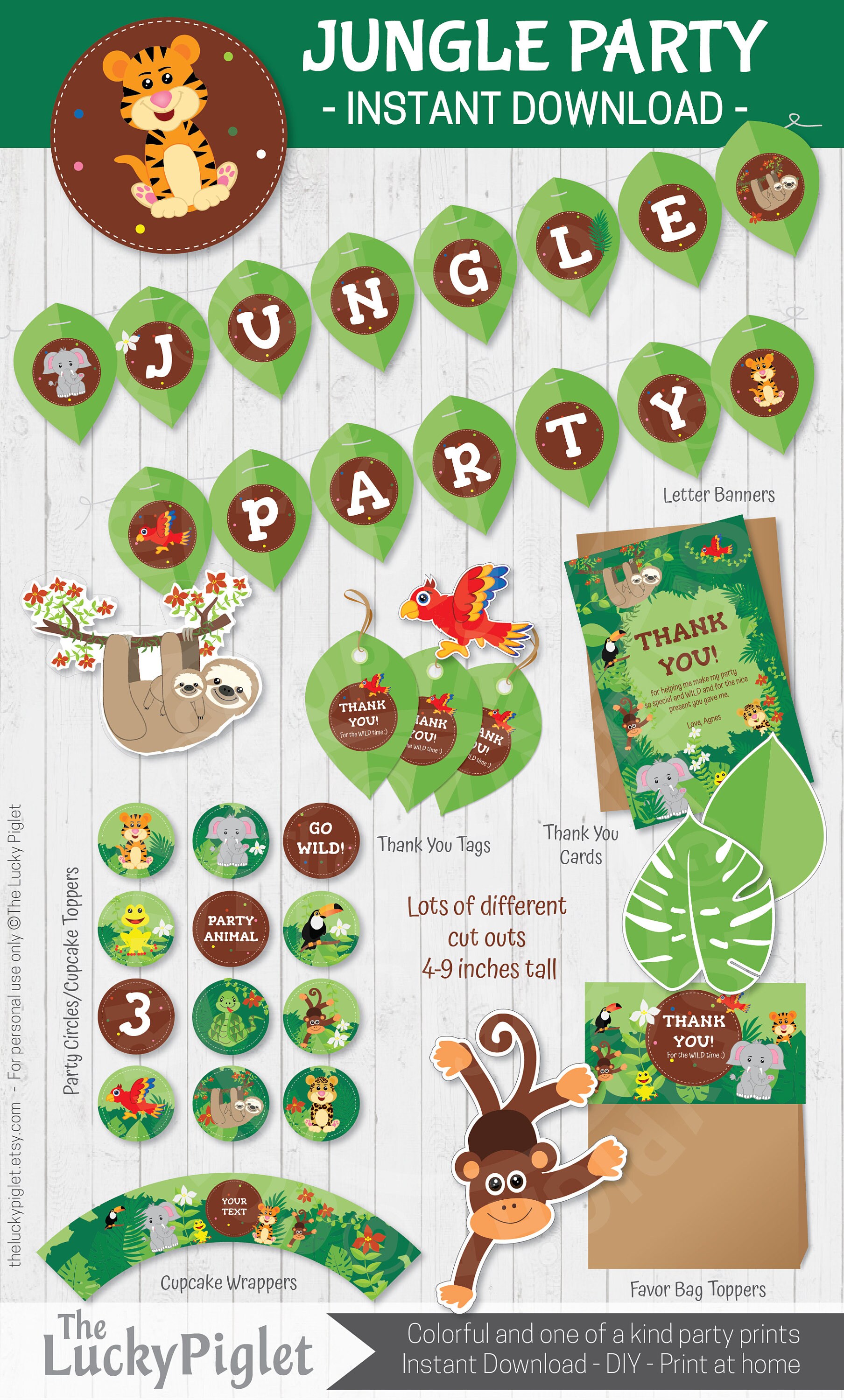 JUNGLE BIRTHDAY Invitation and Jungle Party Decoration. Printable ...