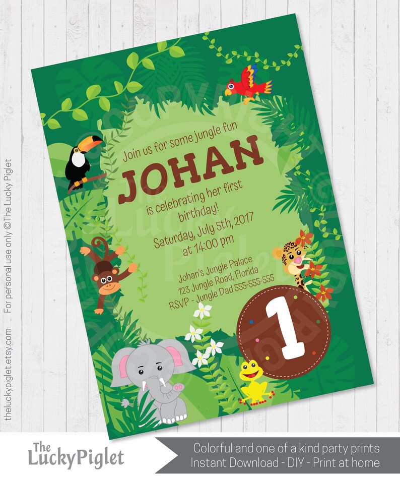 JUNGLE PARTY INVITATION, Jungle Birthday Invite, Jungle Invitation ...