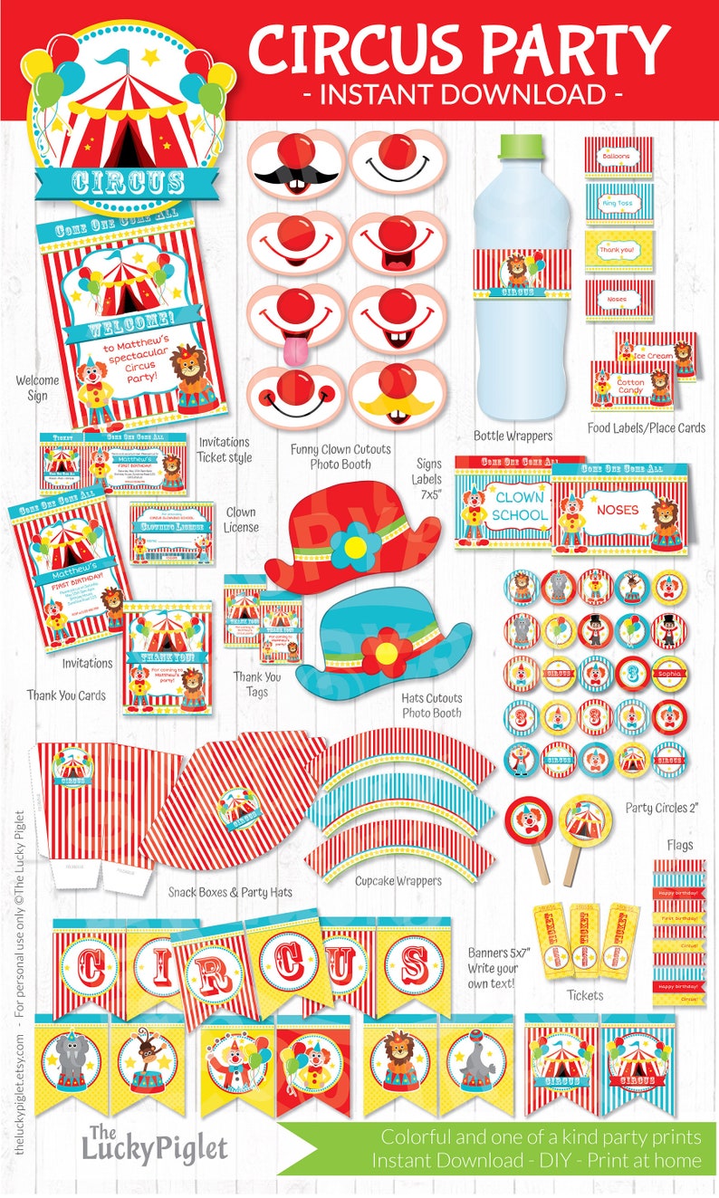 CIRCUS PARTY Printables, Printable Circus Party Package, Circus Party ...