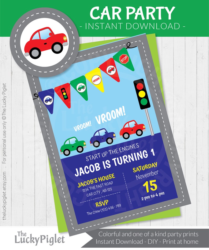 Car Birthday Invitation Car Party Invitation Race Car - Etsy