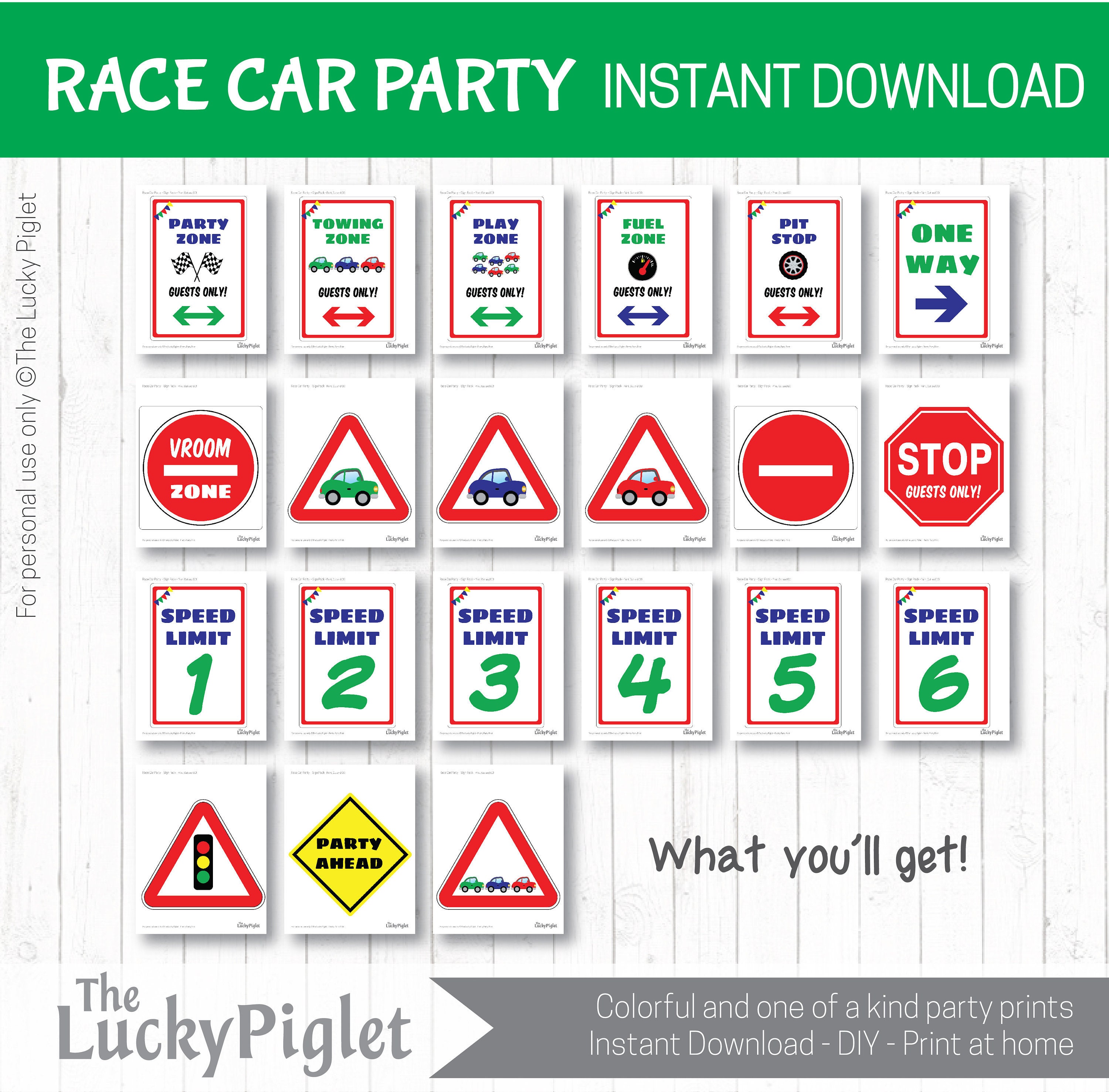 RACE CAR Party SIGNS, Race Car Printable Sign Package, Race Car Party ...