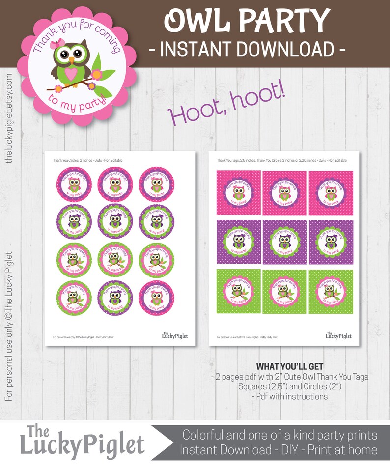 OWL FAVOR TAGS, Owl Gift Tags, Owl Party Printables, Owl Party ...