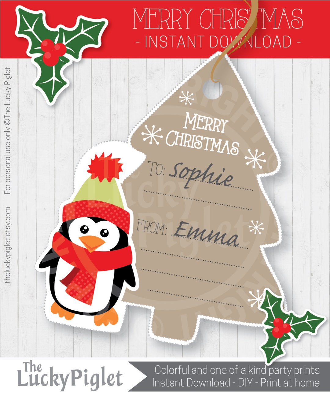 Christmas Gift Tags With Cute Penguins. Printable Holiday Gift Tags. - Etsy