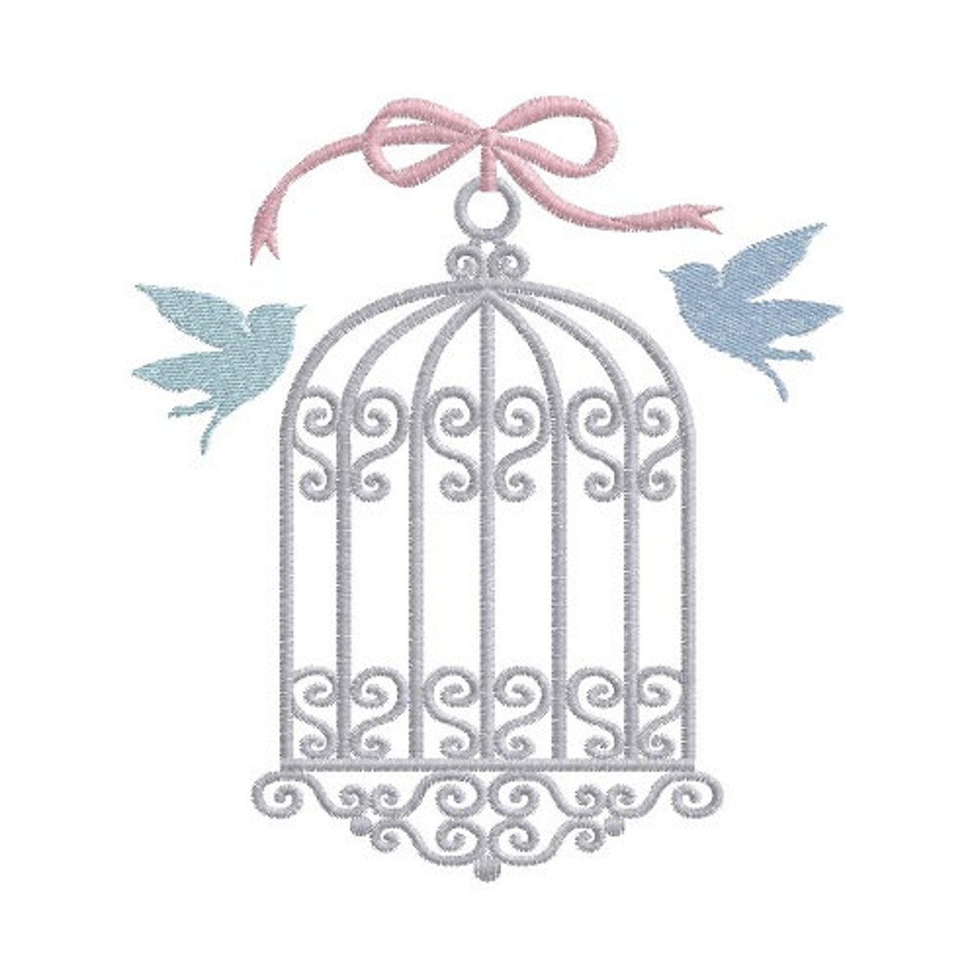 Birds & Cage Machine Embroidery Design - Etsy