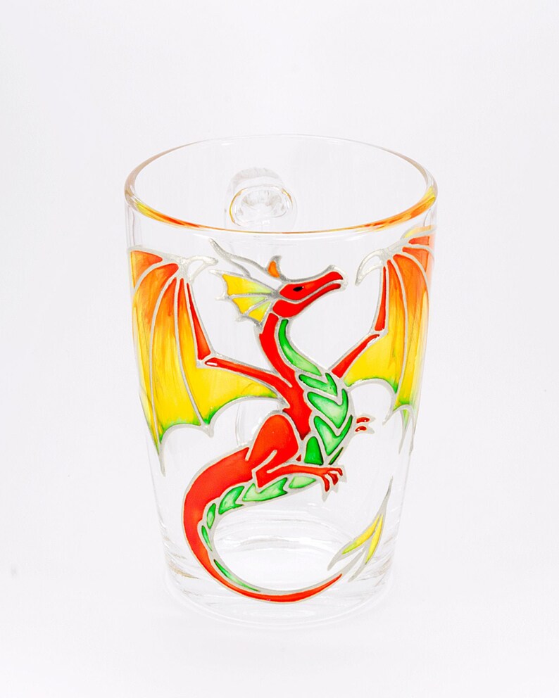 Personalized Dragon Mug. Hand Painted Stained Glass Dragon - Etsy