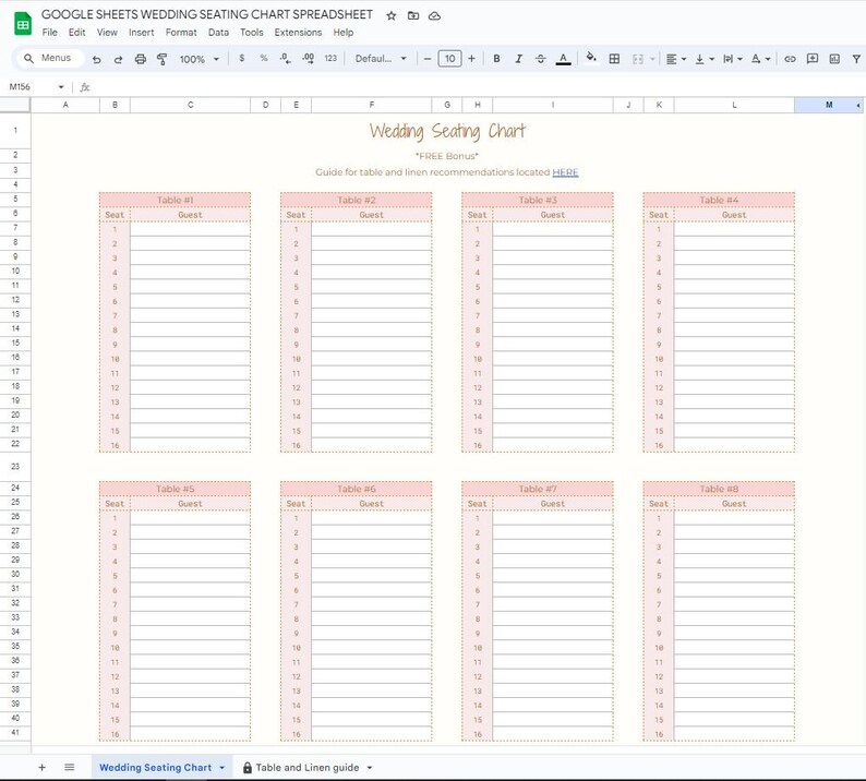 Google Sheets WEDDING SEATING CHART Spreadsheet | Wedding Seating ...