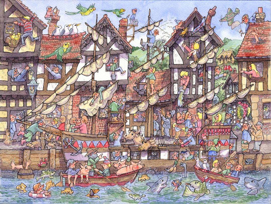 Original Humorous Harbour Cartoon – Pen, Ink & Watercolour by Armand ...