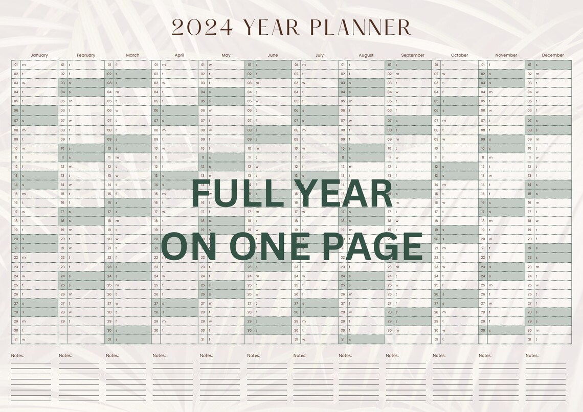 2024 Full Year Calendar | Printable PDF | 12 Month Wall Calendar - Etsy