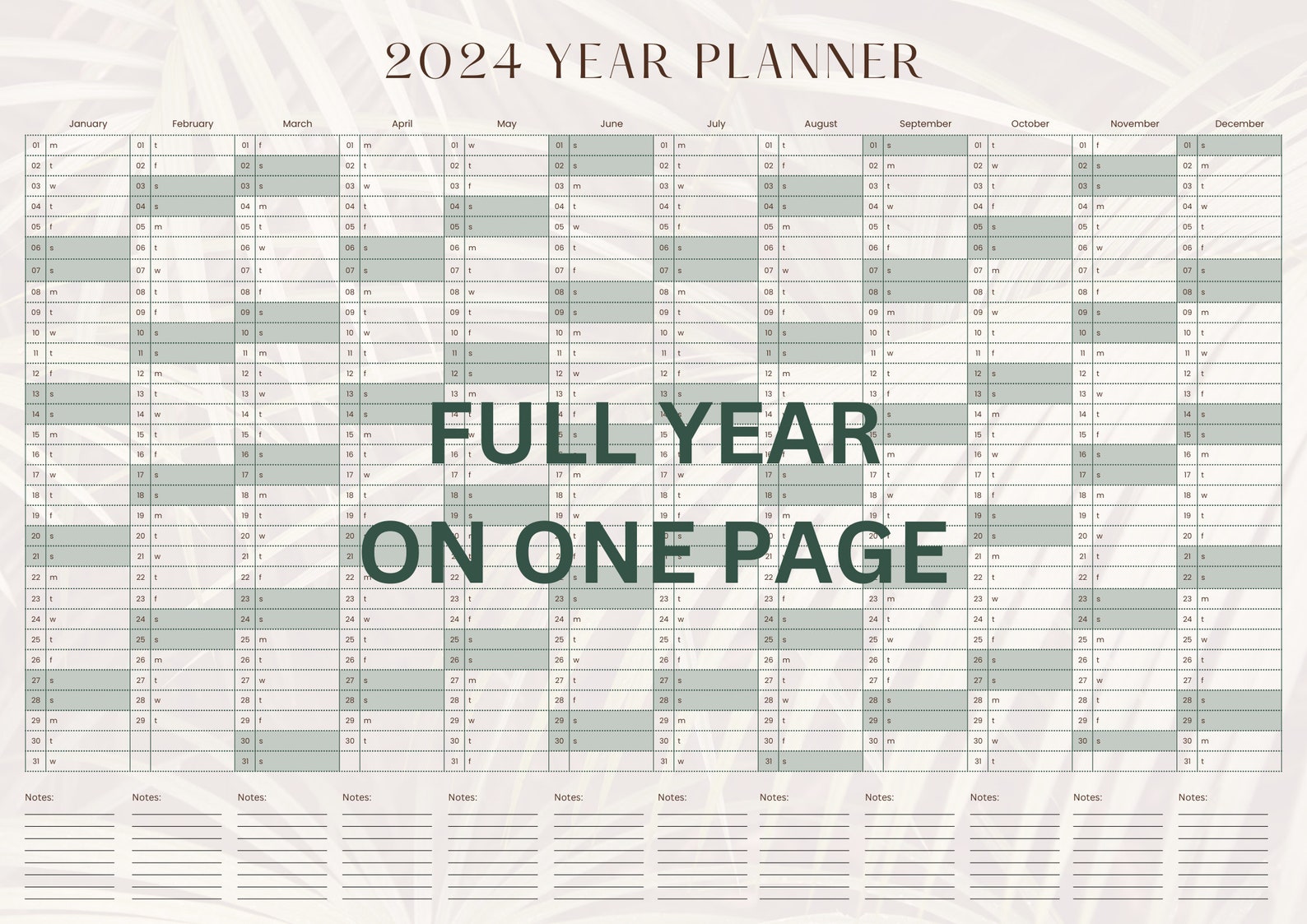 2024 Full Year Calendar | Printable PDF | 12 Month Wall Calendar - Etsy