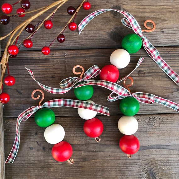 Wood Bead and Copper Wire Christmas Ornaments Etsy UK