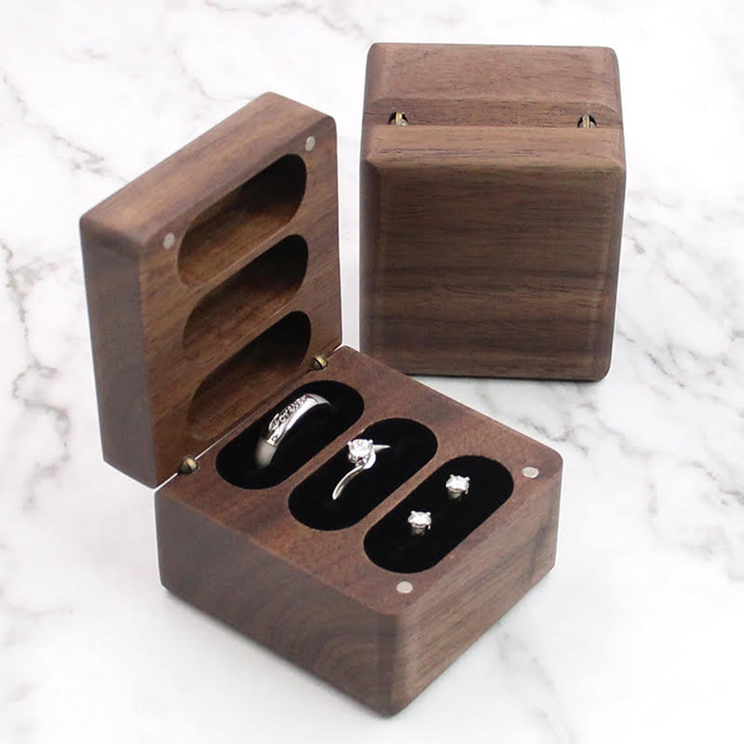 Personalized Three Ring Wood Ring Box – Engraved Wood Wedding Ring ...