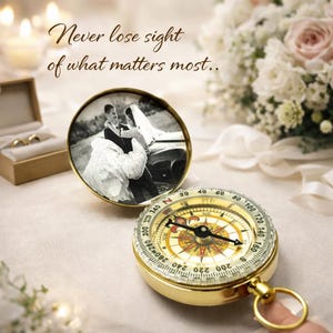 Engraved Photo Brass Compass, Personalized Wedding Gift - Etsy