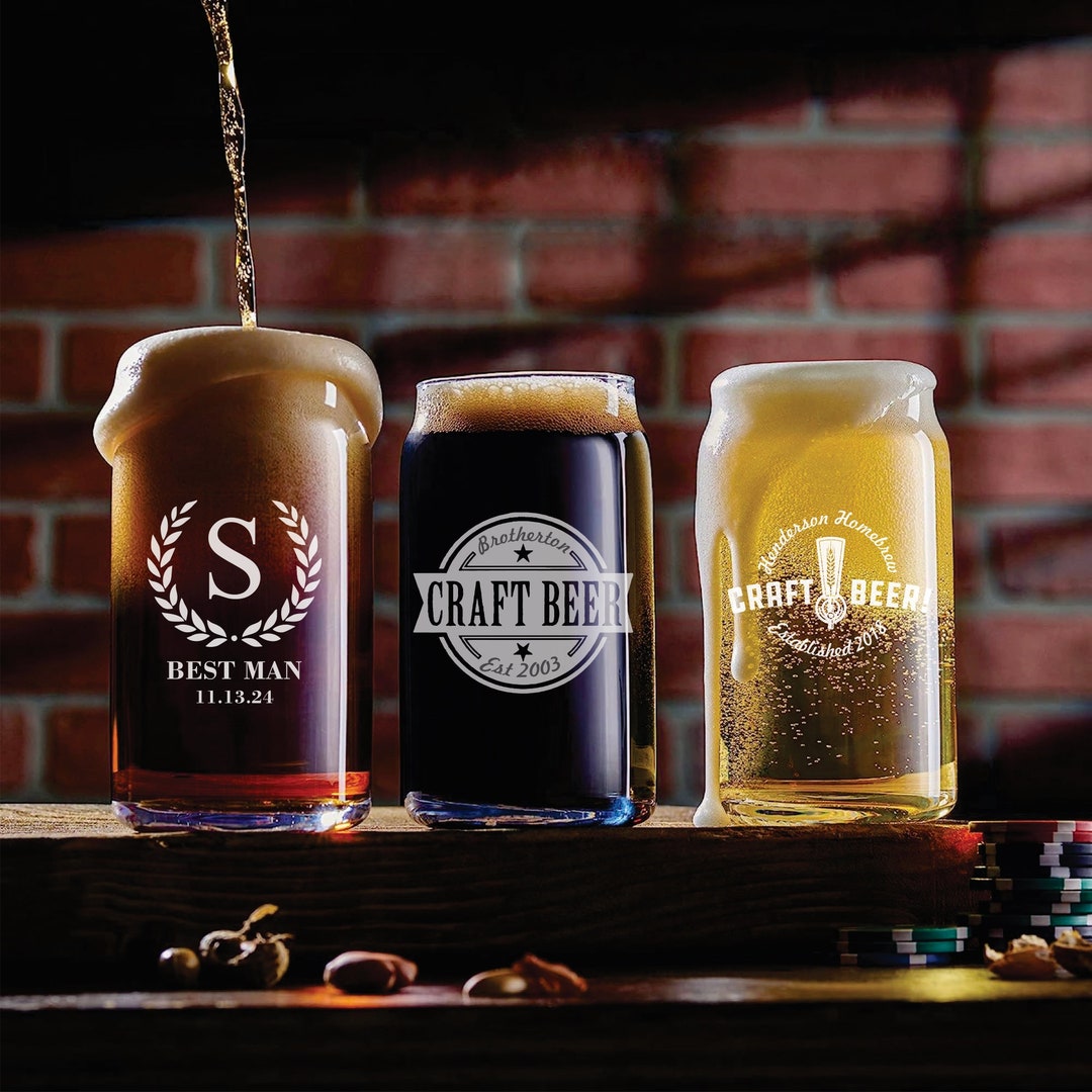 Engraved Glass Beer Can Style, Personalized Groomsmen Beer Glasses ...