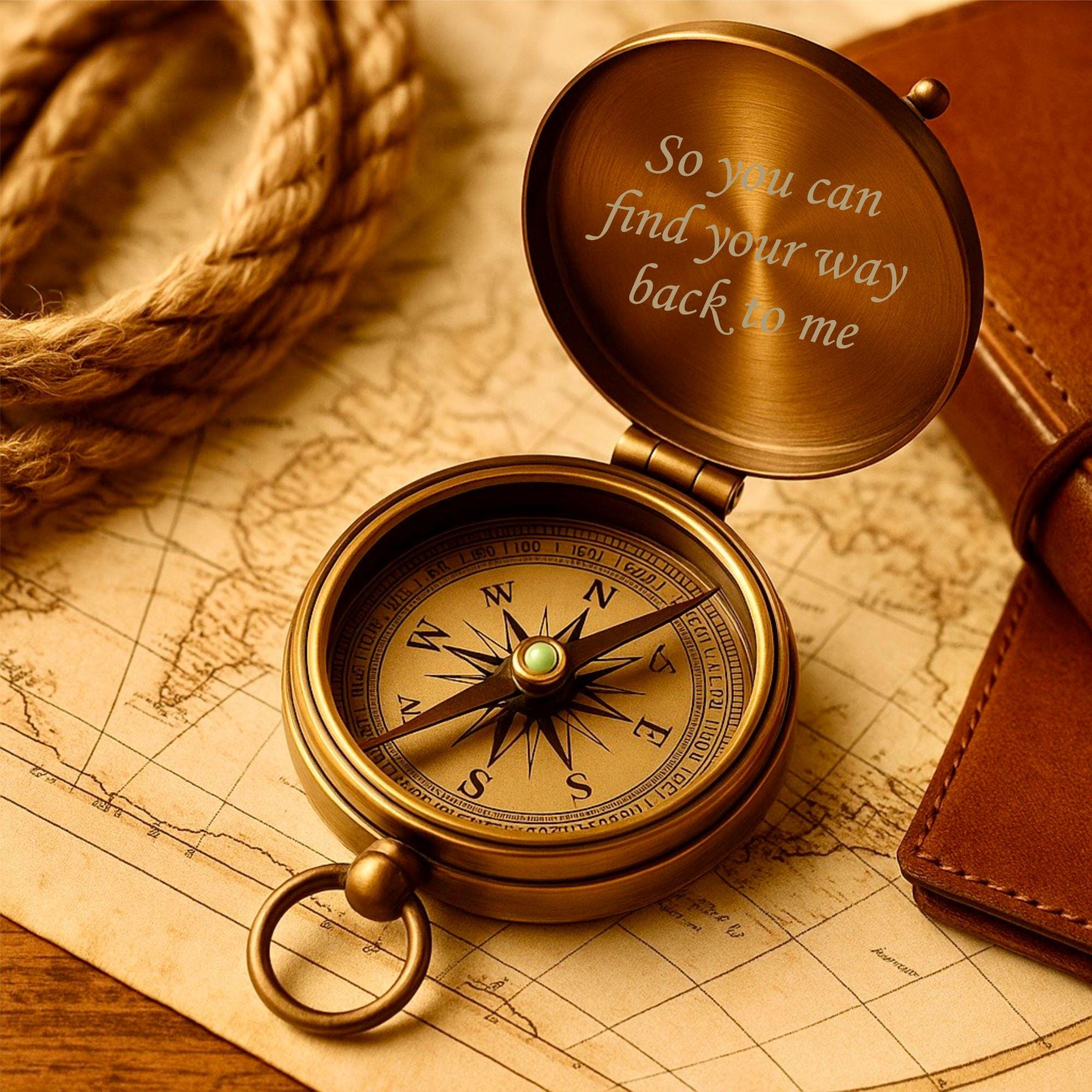 Engraved Antiqued Brass Compass: Wanderlust Gift With Wood Box - Etsy