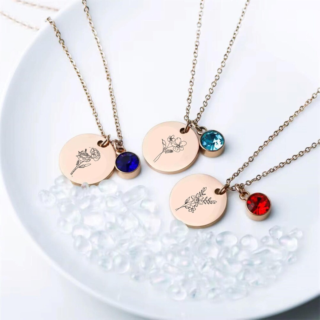Personalized Birth Flower Birthstone Jewelry Necklace for Women– Gift ...