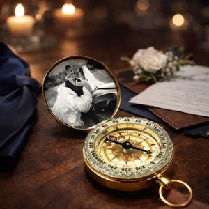 Engraved Photo Brass Compass, Personalized Wedding Gift - Etsy