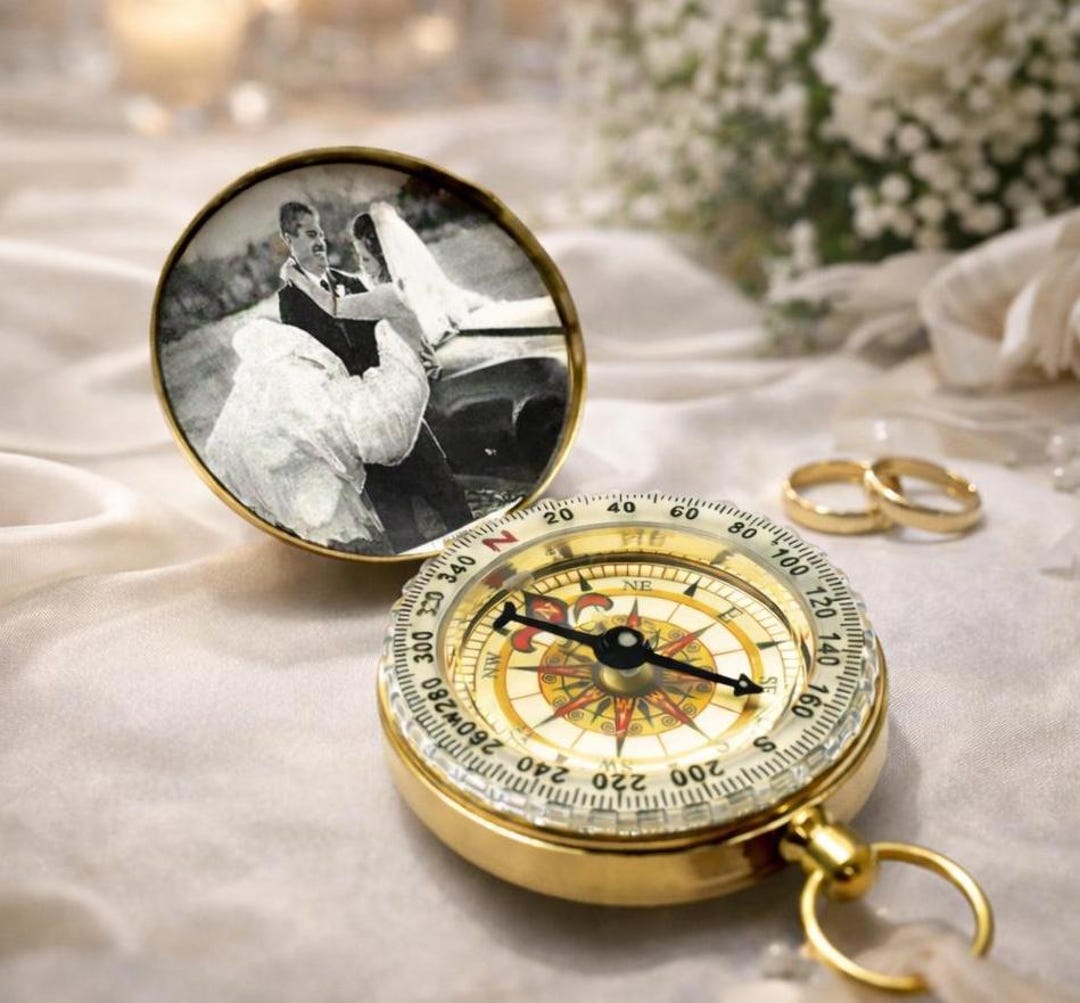 Engraved Photo Brass Compass, Personalized Wedding Gift - Etsy
