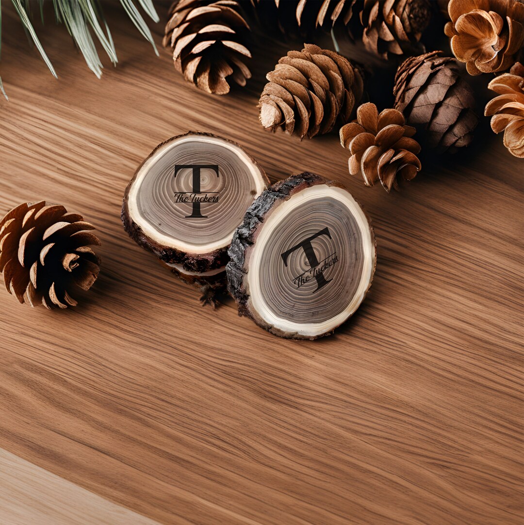 Engraved Live Edge Wood Coaster Set: Personalized Rustic Coasters - Etsy