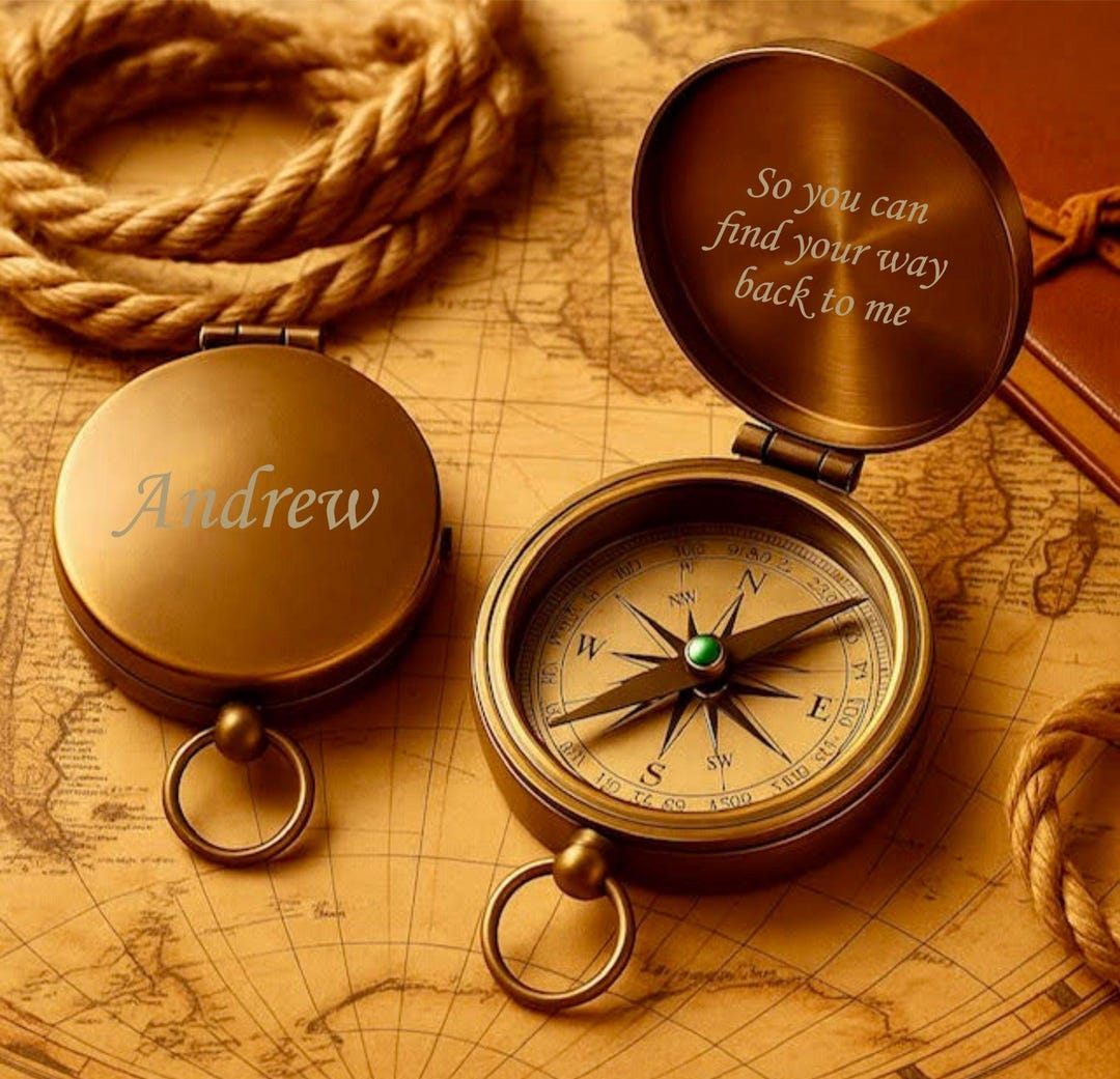 Handmade Brass Engraved Compass – Personalized Compass Gift for Men ...