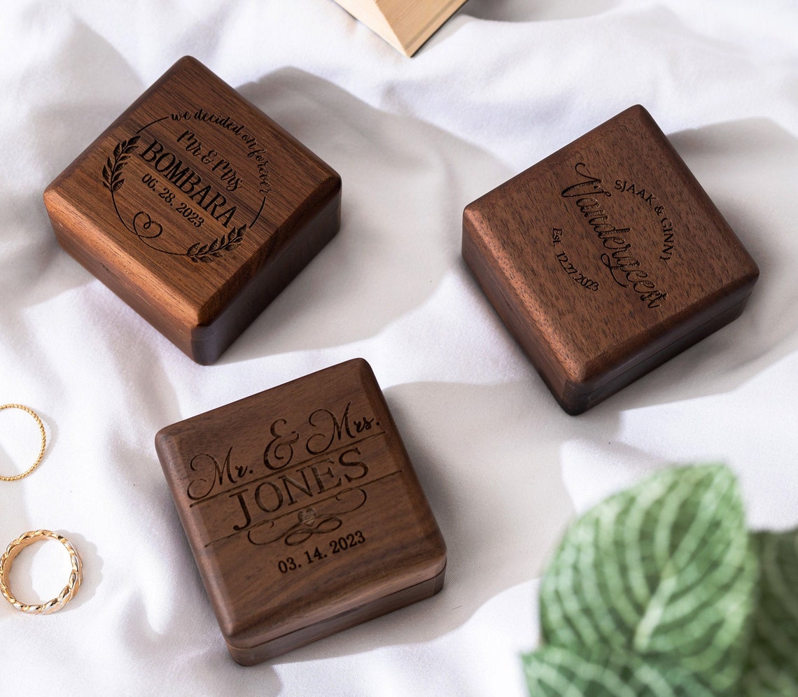 CUSTOM WOOD Ring Box Engraved Wood Wedding Ring Box Dual - Etsy