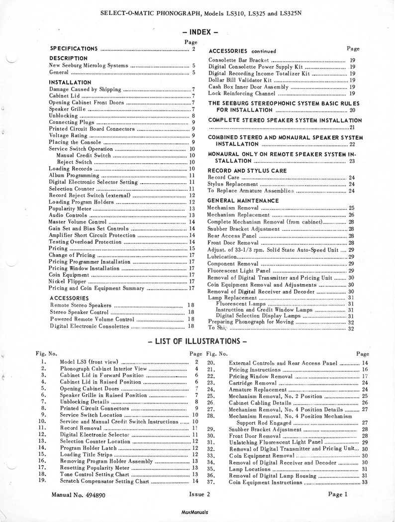 Jukebox SEEBURG Manual High Resolution Instant Pdf. Model LS3 Apollo ...